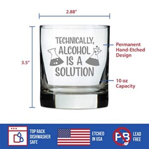 Alcohol Is A Solution - Whiskey Rocks Glass - Funny Science Teacher Gifts for Women & Men - Fun Drinking Decor - 10.25 Oz