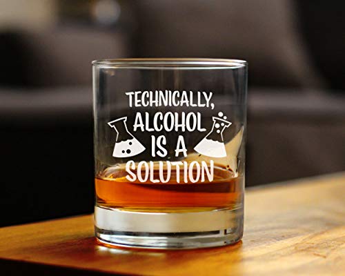 Alcohol Is A Solution - Whiskey Rocks Glass - Funny Science Teacher Gifts for Women & Men - Fun Drinking Decor - 10.25 Oz