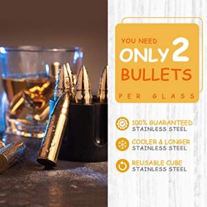 Cimoon Stainless Metal Whiskey Stones Buckets - 6-Pack Stainless Steel Whiskey Rocks, Metal Ice Cubes to Chill Bourbon, Scotch in Your Whisky Glass, Whiskey Stones gift set for Man(Gold)