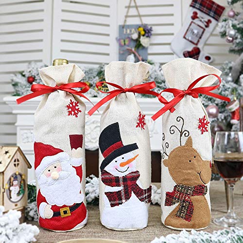 HOBBMS New Christmas Wine Bottle Set Decorations Supplies Old Man Snowman Elk Red Wine Bag Household Items，Christmas Decoration Xmas Wine Bottle Set Fun Christmas Theme Cutlery Wine Bottle