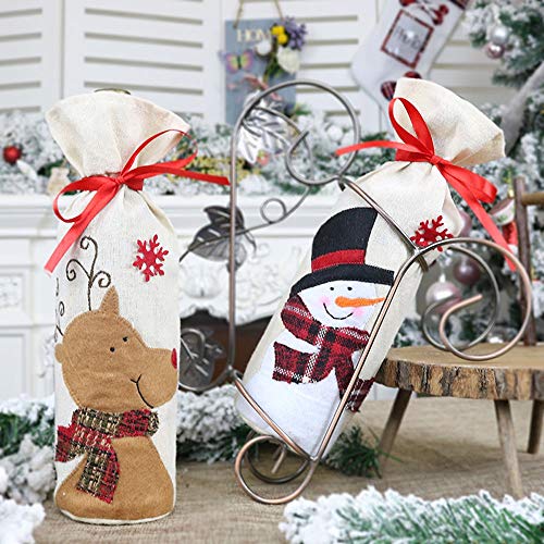 HOBBMS New Christmas Wine Bottle Set Decorations Supplies Old Man Snowman Elk Red Wine Bag Household Items，Christmas Decoration Xmas Wine Bottle Set Fun Christmas Theme Cutlery Wine Bottle