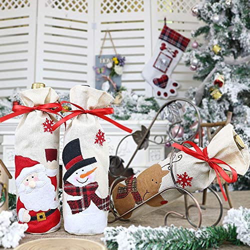 HOBBMS New Christmas Wine Bottle Set Decorations Supplies Old Man Snowman Elk Red Wine Bag Household Items，Christmas Decoration Xmas Wine Bottle Set Fun Christmas Theme Cutlery Wine Bottle