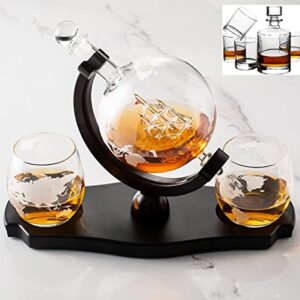 Verolux Whiskey Decanter 2 Sets in Gift Box - Christmas Holiday, Birthday gifts for men and women - Home Bar Accessories for Bourbon, Scotch, Liquor, Whisky, Gin, Rum, Tequila, Vodka and Brandy