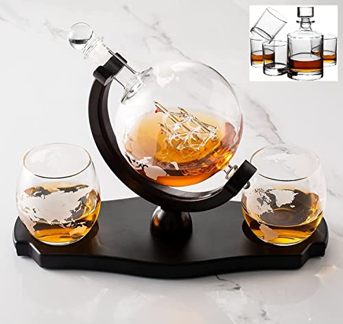 Verolux Whiskey Decanter 2 Sets in Gift Box - Christmas Holiday, Birthday gifts for men and women - Home Bar Accessories for Bourbon, Scotch, Liquor, Whisky, Gin, Rum, Tequila, Vodka and Brandy