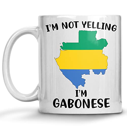 Funny Gabon Pride Coffee Mugs, I'm Not Yelling I'm Gabonese Mug, Gift Idea for Gabonese Men and Women Featuring the Country Map and Flag, Proud Patriot Souvenirs and Gifts