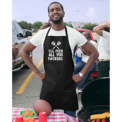 I'll Feed All You Fuckers Cooking 2 Pocket Apron BBQ Chef Kitchen Dad Gifts Cooking Fathers Day for BBQ Chef Black