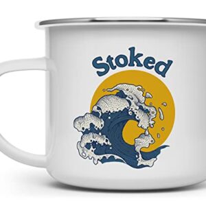 Stoked Surfing Camp Coffee Mug, Beach Surf Ocean Lover Campfire Cup, Gift for Camping Surfer Nature Outdoor Enthusiast (16oz)