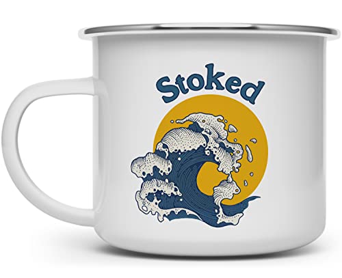 Stoked Surfing Camp Coffee Mug, Beach Surf Ocean Lover Campfire Cup, Gift for Camping Surfer Nature Outdoor Enthusiast (16oz)