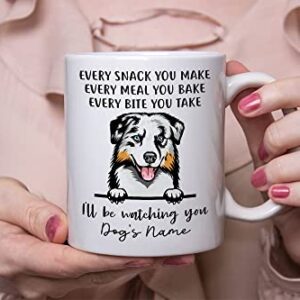 Personalized Blue Merle Australian Shepherd Coffee Mug, Every Snack You Make I'll Be Watching You, Customized Dog Mugs for Mom Dad, Gifts for Dog Lover, Mothers Day, Fathers Day, Birthday Presents