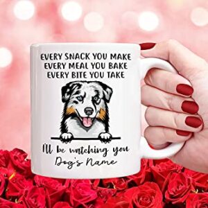 Personalized Blue Merle Australian Shepherd Coffee Mug, Every Snack You Make I'll Be Watching You, Customized Dog Mugs for Mom Dad, Gifts for Dog Lover, Mothers Day, Fathers Day, Birthday Presents