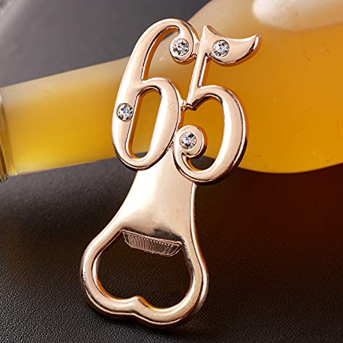 12 PCS Bottle Opener Gold 65th Birthday Party Favor 65 Anniversary Favors for Guests, 65th Birthday Party Decorations Beer Bottle Openers for Birthday Party Gift Souvenir Supplies (Gold 65th, 12)