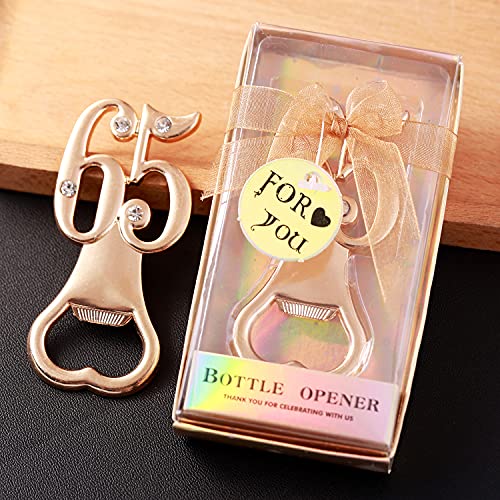 12 PCS Bottle Opener Gold 65th Birthday Party Favor 65 Anniversary Favors for Guests, 65th Birthday Party Decorations Beer Bottle Openers for Birthday Party Gift Souvenir Supplies (Gold 65th, 12)