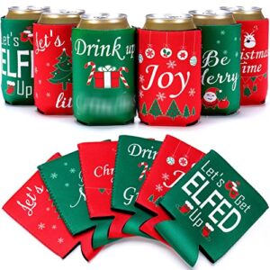 12 pcs christmas can cooler sleeves 6 styles christmas theme tree snowman hat reindeer funny neoprene holiday can cover holders for soda bottle drink xmas party supplies favors (cute, 5.1 x 3.9 inch)