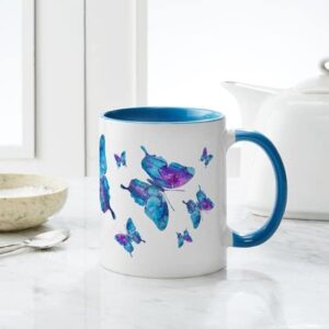 CafePress Electric Blue Butterfly Dance Mug Ceramic Coffee Mug, Tea Cup 11 oz