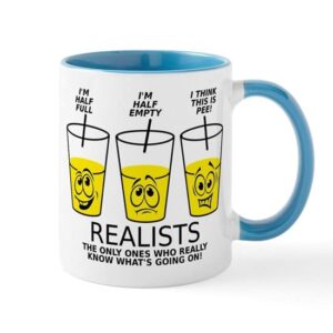 cafepress glass half full empty pee funny t shirt mug ceramic coffee mug, tea cup 11 oz