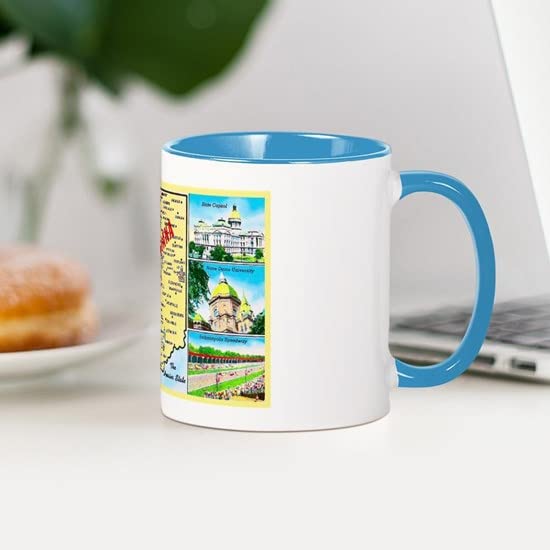 CafePress Indiana Map Greetings Mug Ceramic Coffee Mug, Tea Cup 11 oz