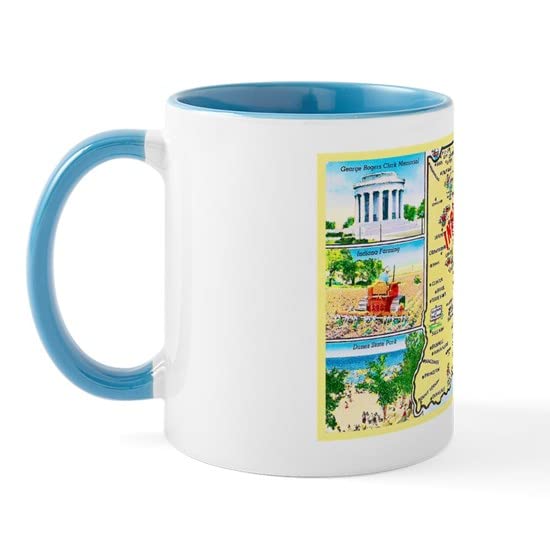 CafePress Indiana Map Greetings Mug Ceramic Coffee Mug, Tea Cup 11 oz