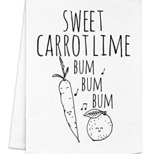 Funny Kitchen Towel, Sweet Carrot Lime, Flour Sack Dish Towel, Sweet Housewarming Gift, White