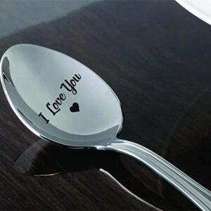 I Love You - Proposal Gift Valentines Day Long Distance Relationship Gift | Engraved Spoon Gift for Couples | Christmas Birthday Gift For Girlfriend Boyfriend | Gift for Husband Wife - 7 Inch