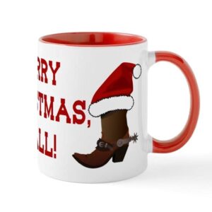 cafepress santa boot: merry christmas, y’all! mug ceramic coffee mug, tea cup 11 oz