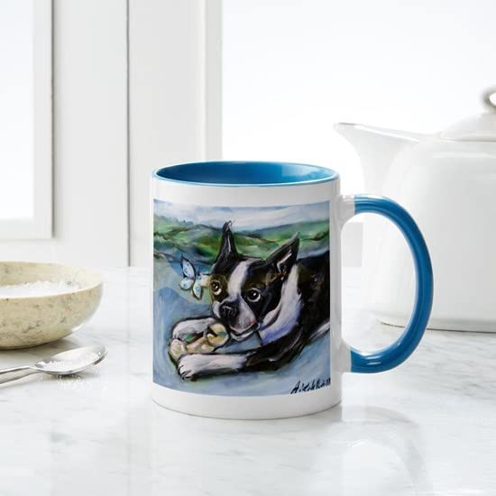 CafePress Boston Terrier Butterfly Mugs Ceramic Coffee Mug, Tea Cup 11 oz