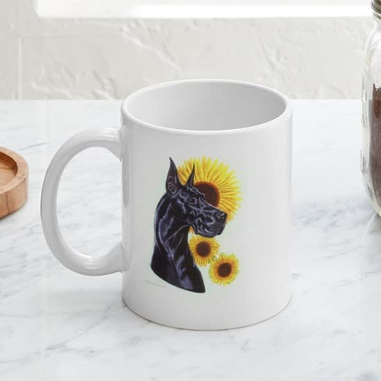 CafePress Black Gt Dane W/Sunflowers Mug Ceramic Coffee Mug, Tea Cup 11 oz