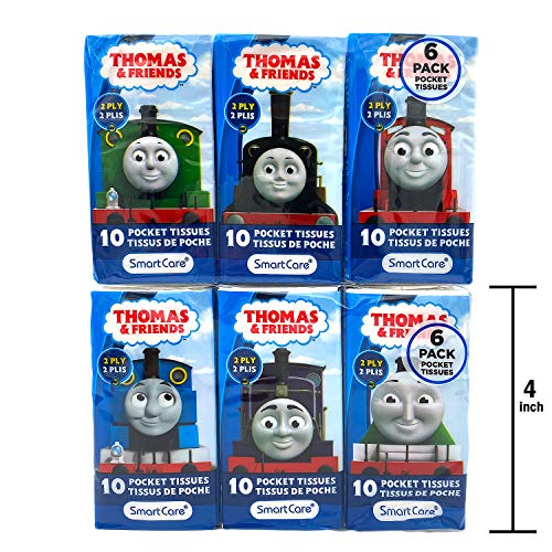 SmartCare Thomas & Friends Facial Pocket Tissue in Portable Travel Pocket Bag Value Set, Pack of 12 - for Kids Girls Boys Teens Women Mens