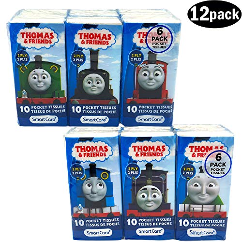 SmartCare Thomas & Friends Facial Pocket Tissue in Portable Travel Pocket Bag Value Set, Pack of 12 - for Kids Girls Boys Teens Women Mens