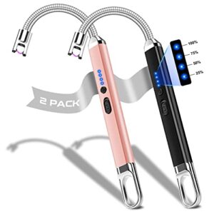 lcfun candle lighter 2 pack, usb rechargeable lighter, plasma arc electric lighter with 360°flexible neck long lighter, windproof flameless lighters for candles, fireworks, bbq (black & pink)