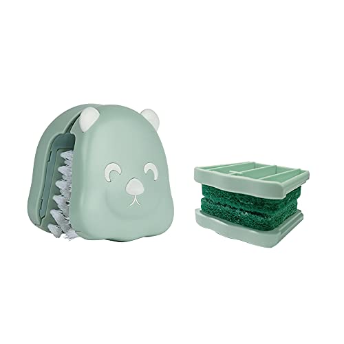 CQT BladeBrush Knife and Cutlery Cleaner Brush Bristle Scrub Kitchen Washing Non-Slip ,B002-1 Changeable Scrub Head and Scouring Pad (Green)