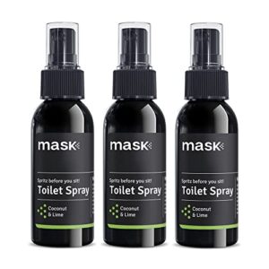 mask – toilet odor eliminator spray, non-aerosol odor neutralizer spray, spritz-before-you-sit travel odor eliminator, traps odors before you go, 2 oz, coconut & lime scent, pack of 3