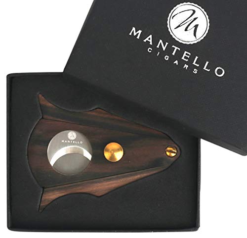 Mantello Cigars Cigar Cutter Guillotine - Gift for Men, Wood, Double Blade Cigar Cutter with Lock System - Stainless Steel in Gift Box