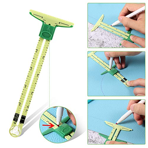 2 Pieces Sewing Gauge Sewing Measuring Tool, 5-in-1 Sliding Gauge Measuring Sewing Ruler Tool Fabric Quilting Ruler for Knitting Crafting Sewing Beginner Supplies