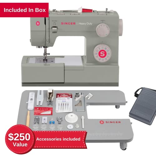 SINGER | Heavy Duty Holiday Bundle - 4452 Heavy Duty Sewing Machine with Bonus Extension Table for Larger Projects, Packed with Specialty Accessories