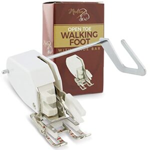 madam sew open toe walking foot for quilting and sewing | stitch through multiple layers and match prints | compatible with low-shank sewing machine | brother, singer, janome, babylock & more