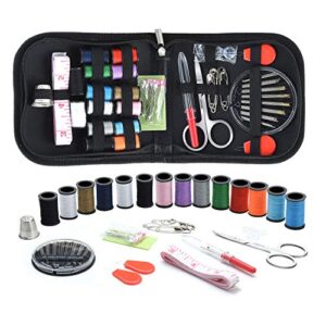 sewing kit, diy sewing supplies with sewing accessories, portable mini sewing kit for beginner, traveller and emergency clothing fixes, with premium black carrying case (black)