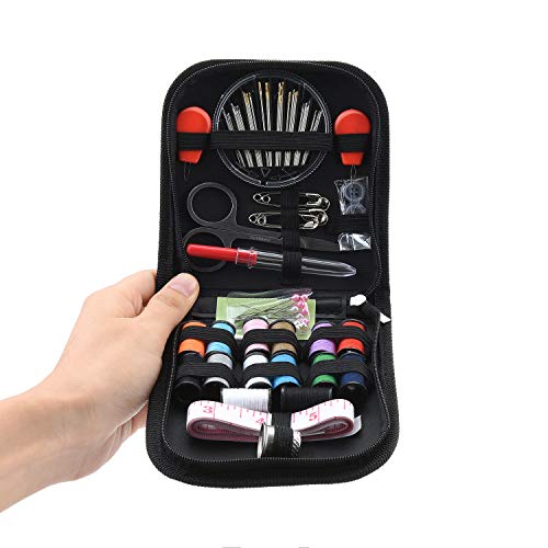 Sewing KIT, DIY Sewing Supplies with Sewing Accessories, Portable Mini Sewing Kit for Beginner, Traveller and Emergency Clothing Fixes, with Premium Black Carrying Case (Black)