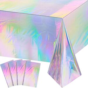 4 pack iridescence plastic tablecloths shiny disposable laser rectangle table covers holographic foil tablecloth iridescent party decoration birthday bridal wedding christmas 54″ x 108″(laser)