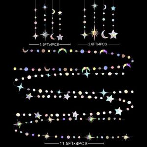 Iridescent Star Moon Circle Dot Garland Party Decoration Kit Hanging Crescent and Twinkle Little Star Streamer Bunting Banner for Kids First Birthday Ramadan EID Mubarak Baby Shower Wedding Decor