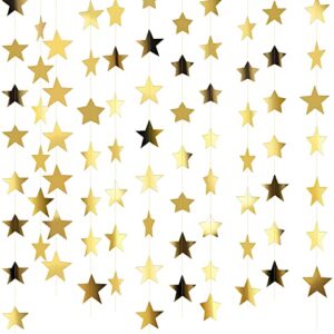 glitter star garland banner decoration, 130 feet bright gold star hanging bunting banner backdrop for engagement wedding baby shower birthday christmas decor (gold)