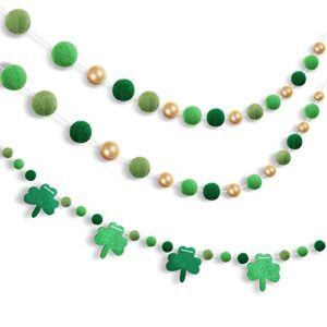 3 pieces pom pom garlands felt shamrock clover garlands irish wall hanging garlands green gold felt ball garlands st. patrick’s day banner decors for irish st. patrick’s day indoor outdoor parties