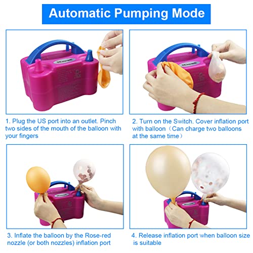 Balloon Pump, Electric Balloon Pump,Portable Dual Nozzles Electric Balloon Air Pump 110V 600W , Electric Balloon Inflator with Tying Tool, Flower Clips, Tape Strips, Dot Glues for Party Decoration