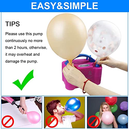 Balloon Pump, Electric Balloon Pump,Portable Dual Nozzles Electric Balloon Air Pump 110V 600W , Electric Balloon Inflator with Tying Tool, Flower Clips, Tape Strips, Dot Glues for Party Decoration