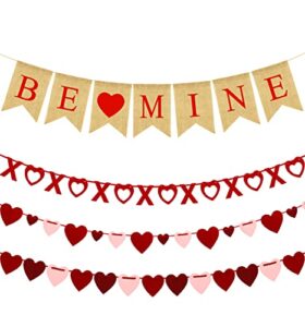 4pcs valentines day decorations set no diy required be mine love heart xo garlands banner for home classroom office wedding party anniversary