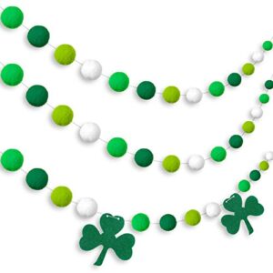 tatuo 3 pieces pom pom garlands st. patrick’s day pom garlands felt shamrock clover garlands irish wall hanging garlands for st. patrick’s day irish party indoor outdoor home supplies