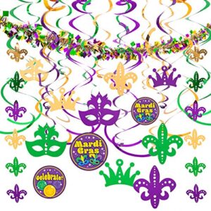 joyin 25 pcs assorted mardi gras-themed set with 24 hanging swirls and 1 strings with garland party decorations supplies