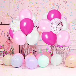 Thomtery Pink Confetti White Balloons, 50pcs 12 inch Latex Balloons for Birthday Party, Valentine's Day Decorations