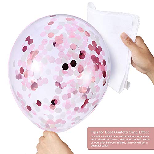 Thomtery Pink Confetti White Balloons, 50pcs 12 inch Latex Balloons for Birthday Party, Valentine's Day Decorations