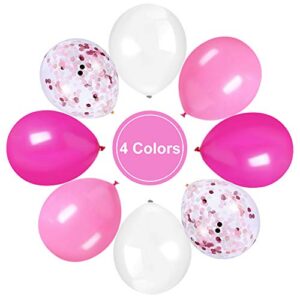 Thomtery Pink Confetti White Balloons, 50pcs 12 inch Latex Balloons for Birthday Party, Valentine's Day Decorations