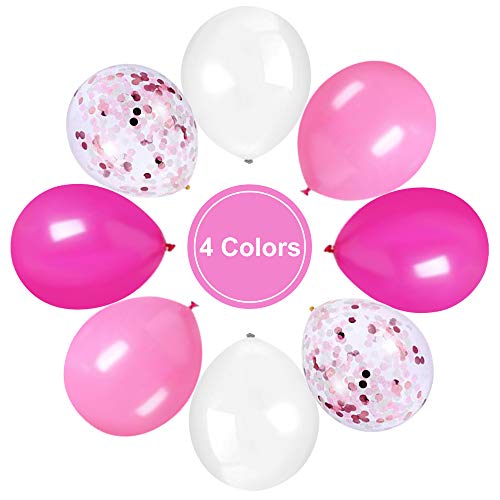 Thomtery Pink Confetti White Balloons, 50pcs 12 inch Latex Balloons for Birthday Party, Valentine's Day Decorations